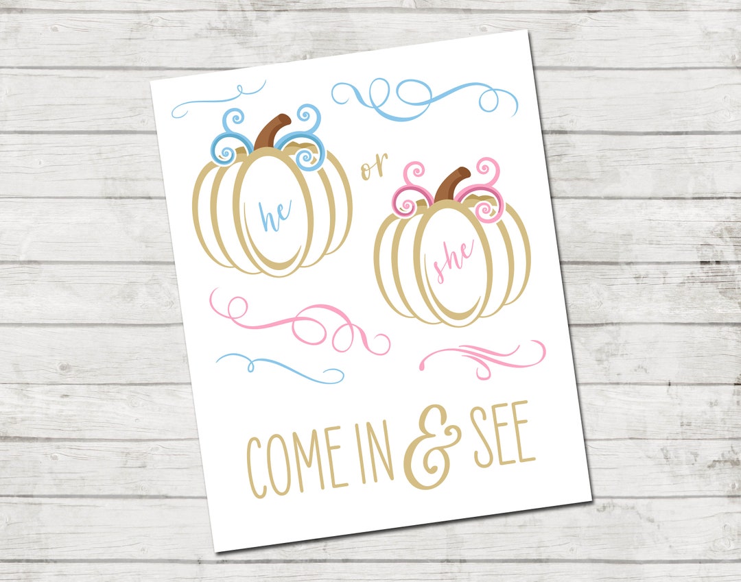 He or She Welcome Sign Fall Gender Reveal Printable Pumpkins He or She ...