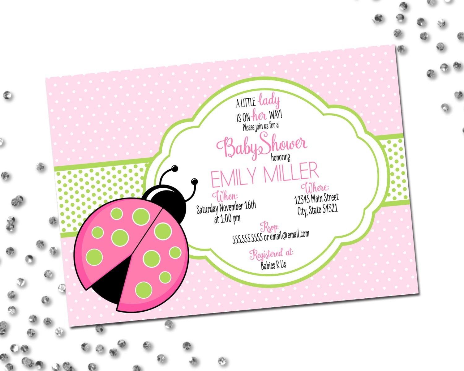 Pink Ladybug Baby Shower Invitations