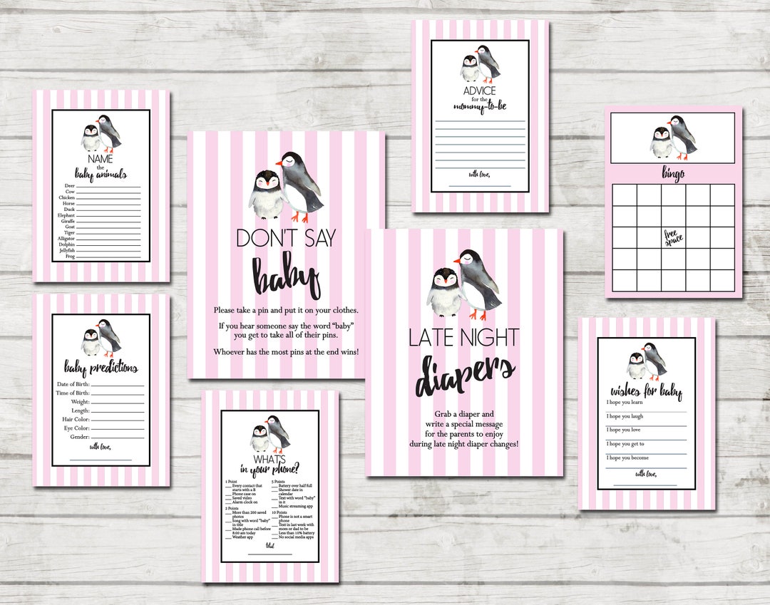 Penguin Baby Shower Games Advice for Mom Baby Animals Bingo - Etsy