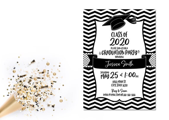 Graduation Party Invitation - Class of 2020 - Black & White Chevron ...