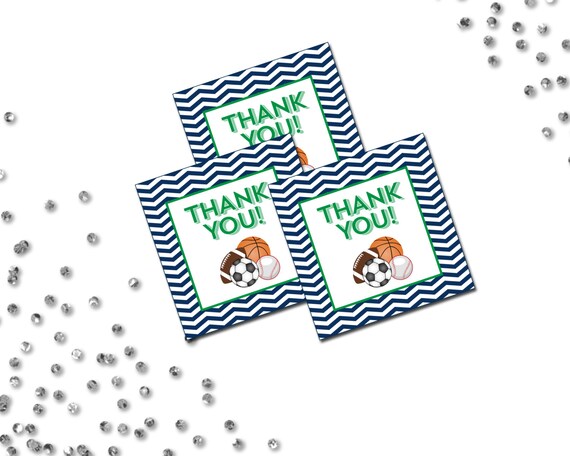 Favor Tags - All Star Sports Theme - Green and Blue - Small Chevron ...