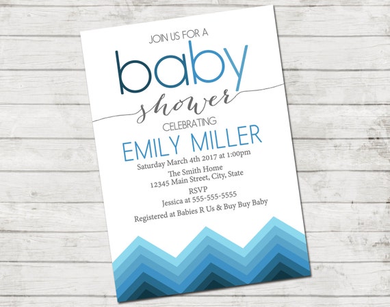 Blue Baby Shower Invitation Blue Baby Shower Blue Ombre - Etsy