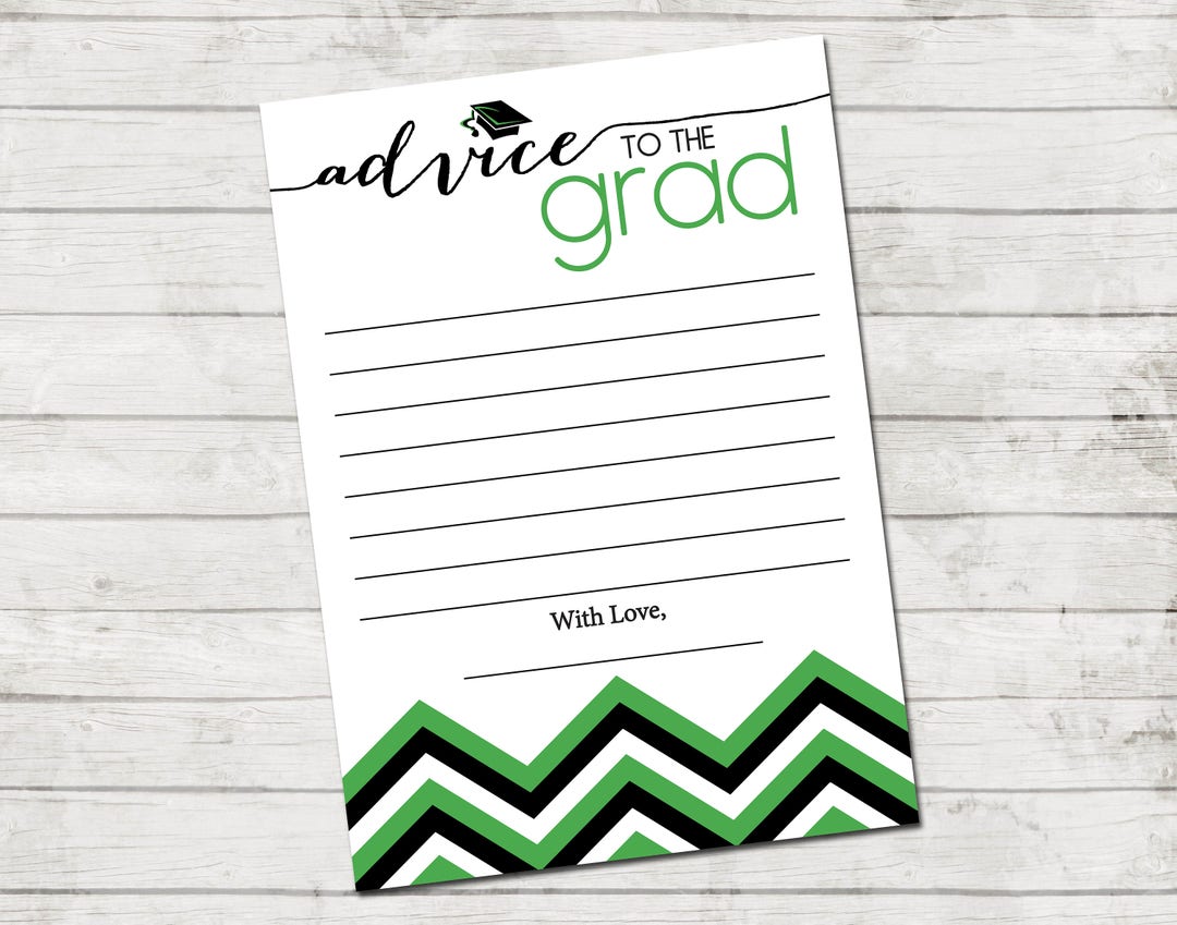 Advice to the Grad Graduate Advice Card Chevron Stripes Green Black and ...