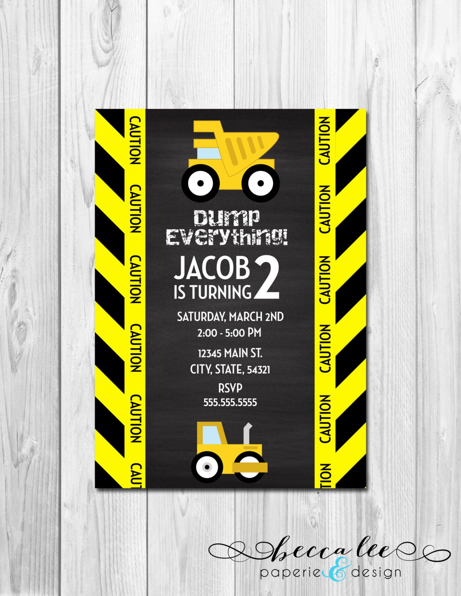 Construction Birthday Party Invitation Chalkboard DIY - Etsy