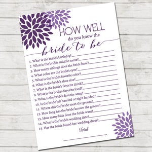 Bridal Shower Games Purple Flowers Advice for Bride - Etsy