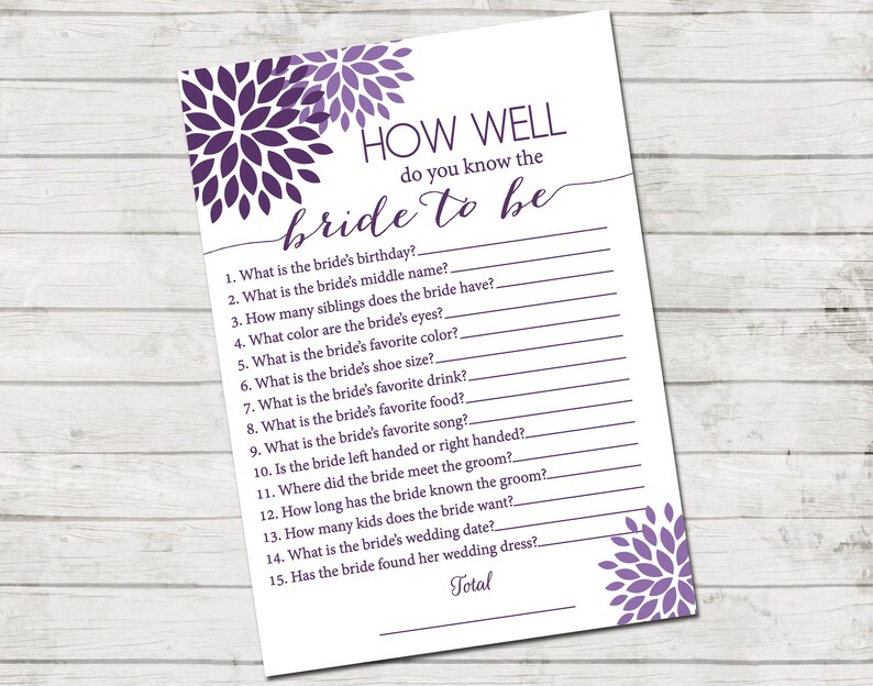 Bridal Shower Games Purple Flowers Advice for Bride | Etsy