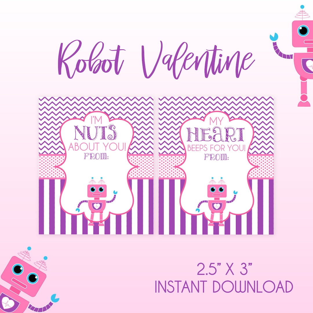 Robot Valentines Card Girl Robot My Heart Beeps for You Printable ...