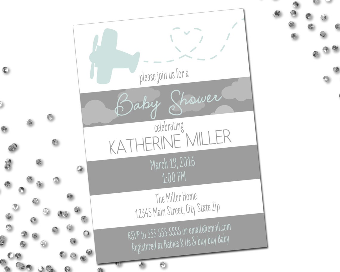 Airplane Baby Shower Invitation Airplane Baby Shower Mint | Etsy