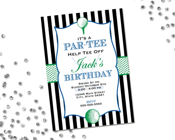 Golf Birthday Par-Tee Invitation - Golf Party - Black and White Stripes ...