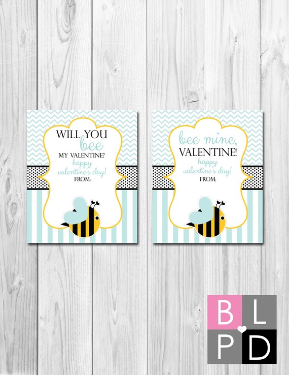 Bee Valentines - INSTANT DOWNLOAD - Printable Valentines Cards - Bee ...