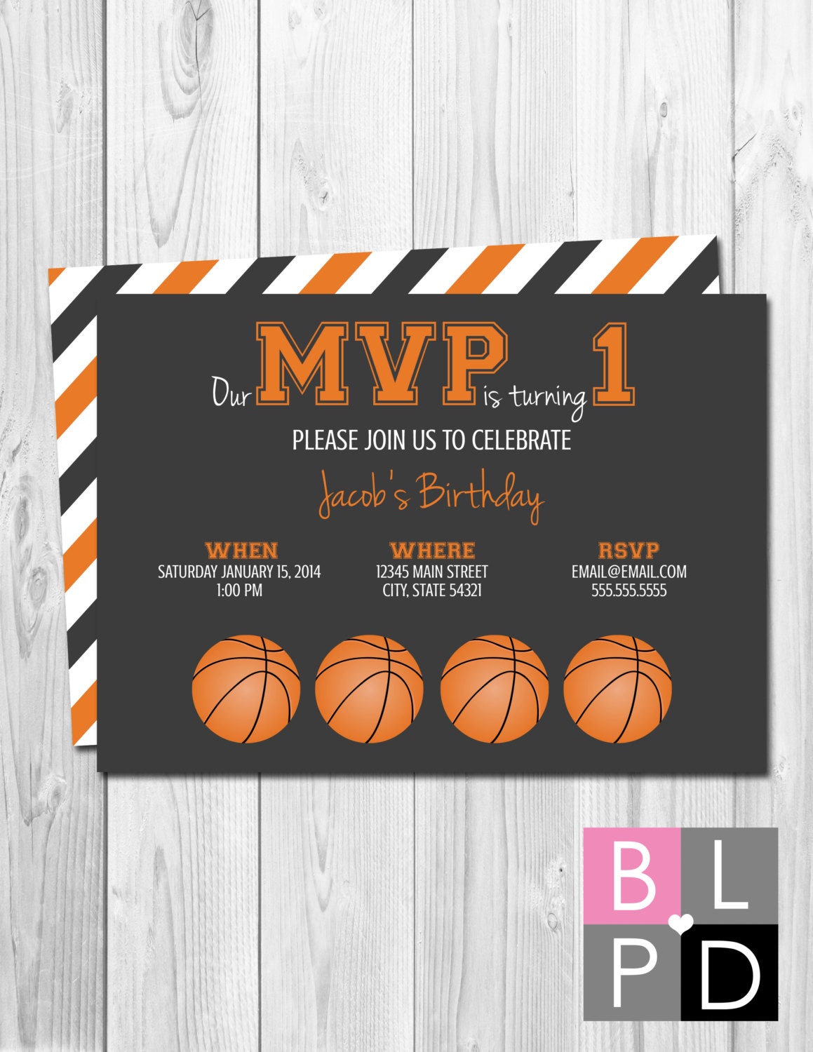 Basketball Birthday Party Invitation Mvp Orange and Grey | Etsy