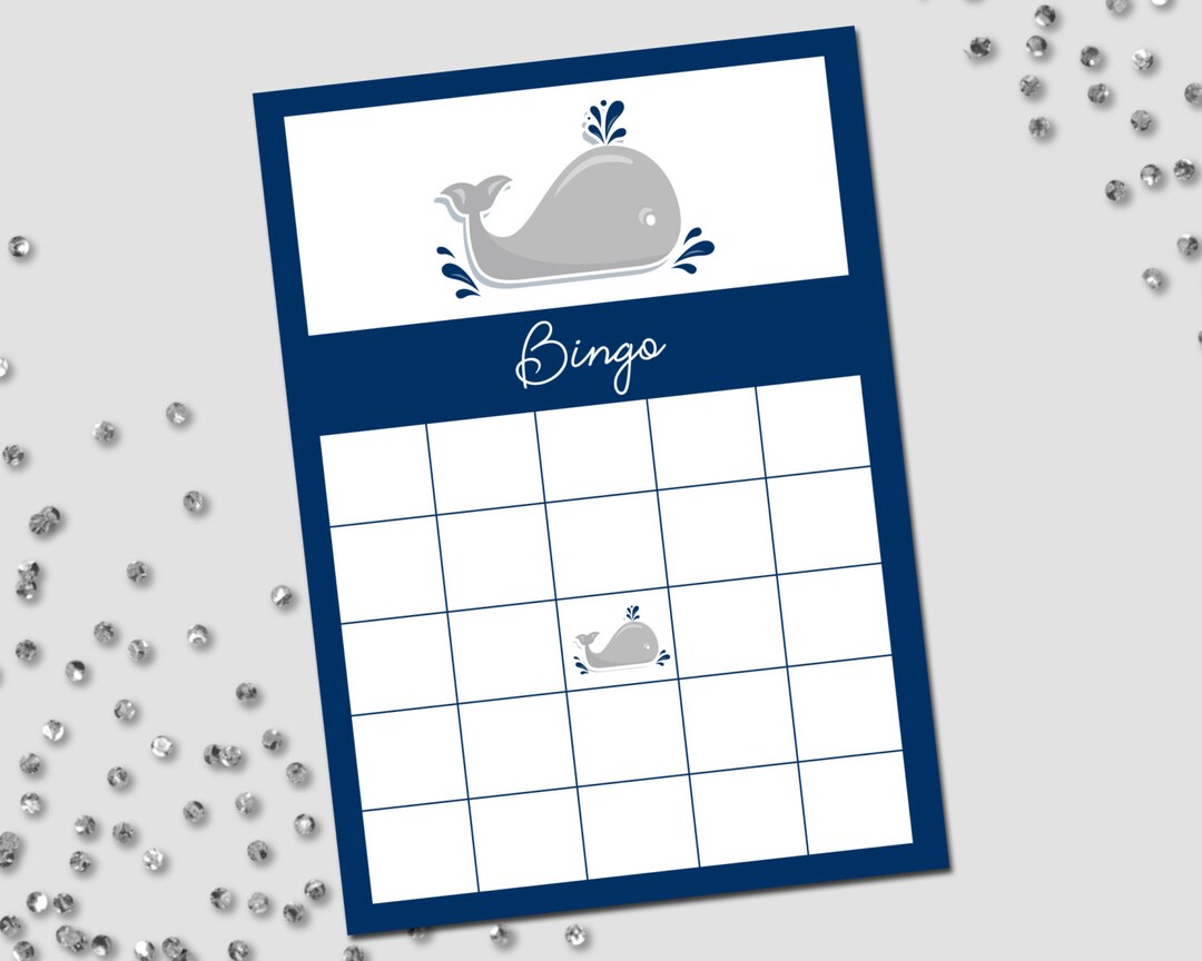 Bingo Card Little Whale Baby Shower Theme Navy Blue - Etsy