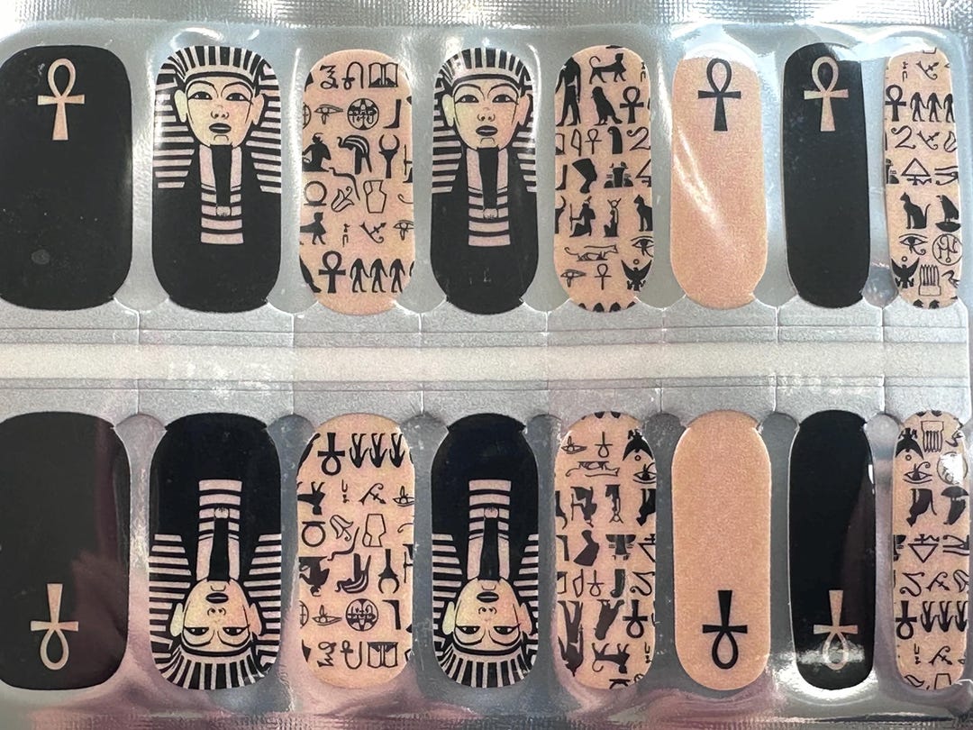 Pharaoh Nail Wraps - Egyptian Black and Gold - Dry Nail Polish - Long ...