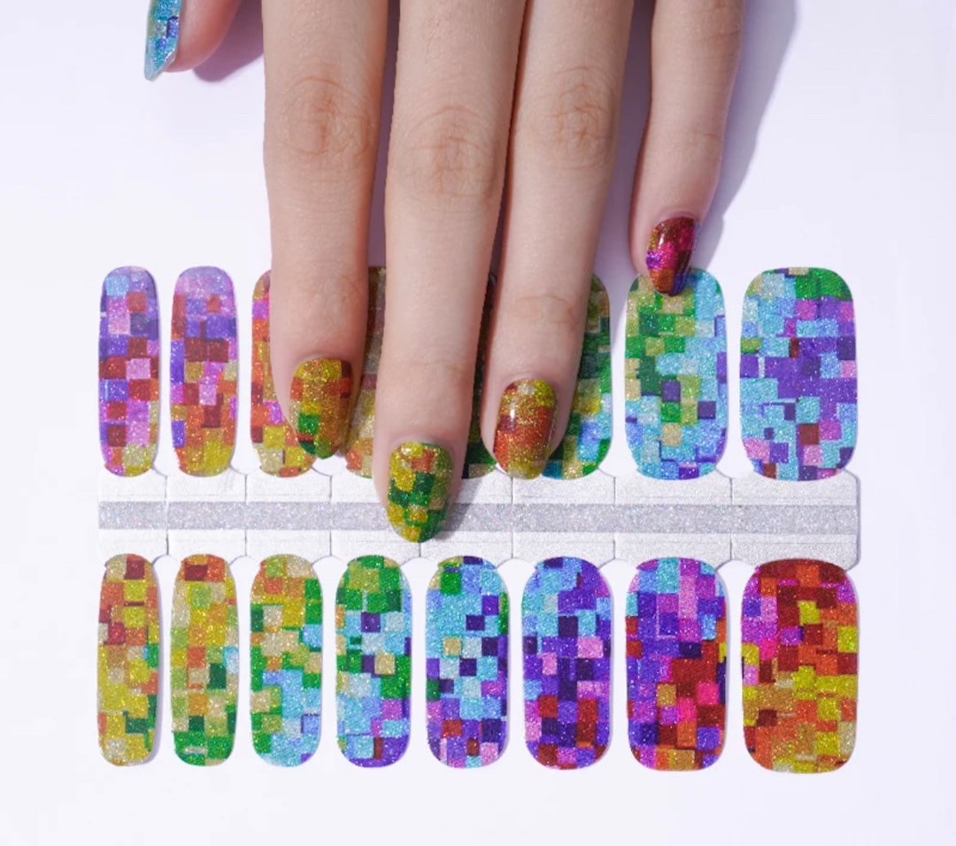 Pixel Art Rainbow Glitter - Rainbow - Pride - Dry Nail Polish - Long ...
