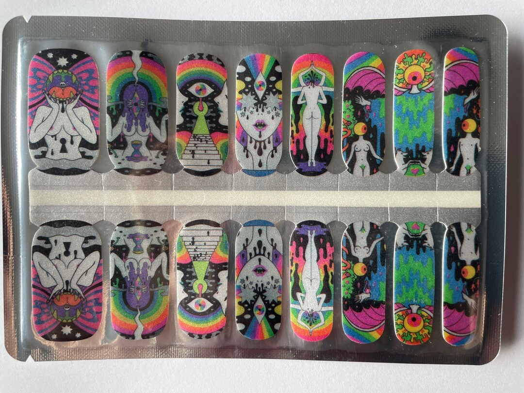 Neon Day Glo Trippy Nail Polish Wrap - Black Light - Long Lasting Nail ...