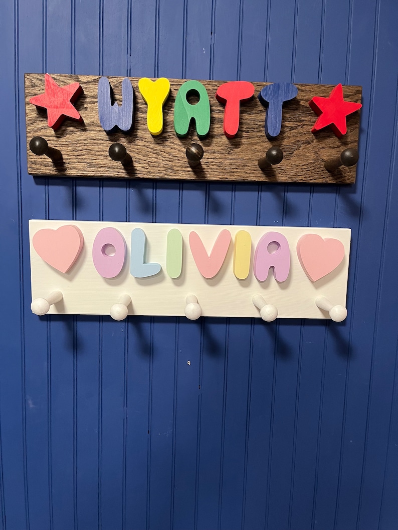 Woodcrafts for Children, Name Coat Racks, Deluxe or Super 5 Pegs, And ...