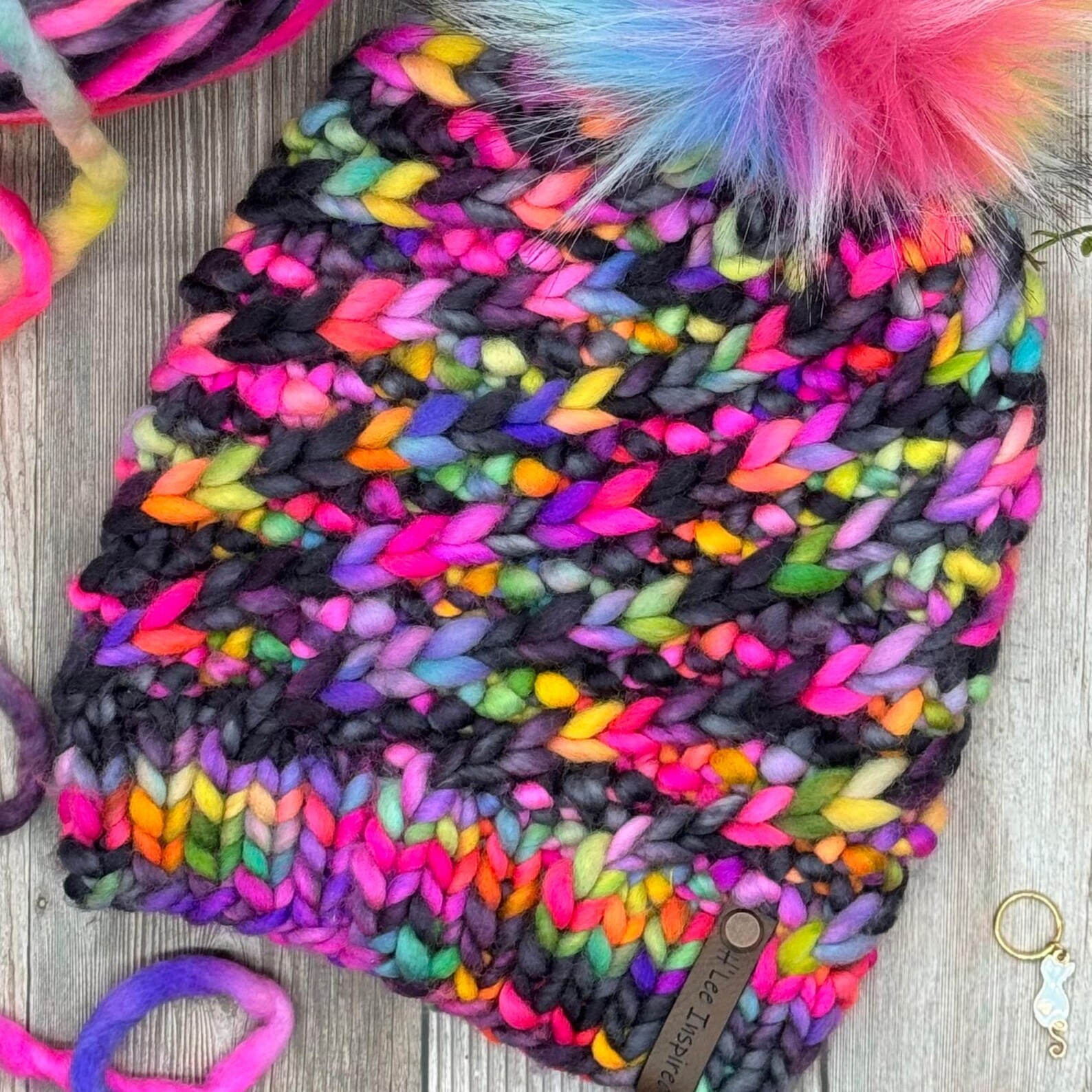 Women's Fitted Multi Neon Knit Luxe Beanie With a Luxurious Faux Fur ...