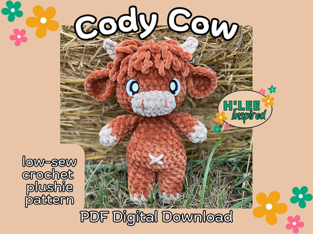 Cody Cow Low Sew Plushie Stuffed Animal Pattern ONLY Crochet Cow ...