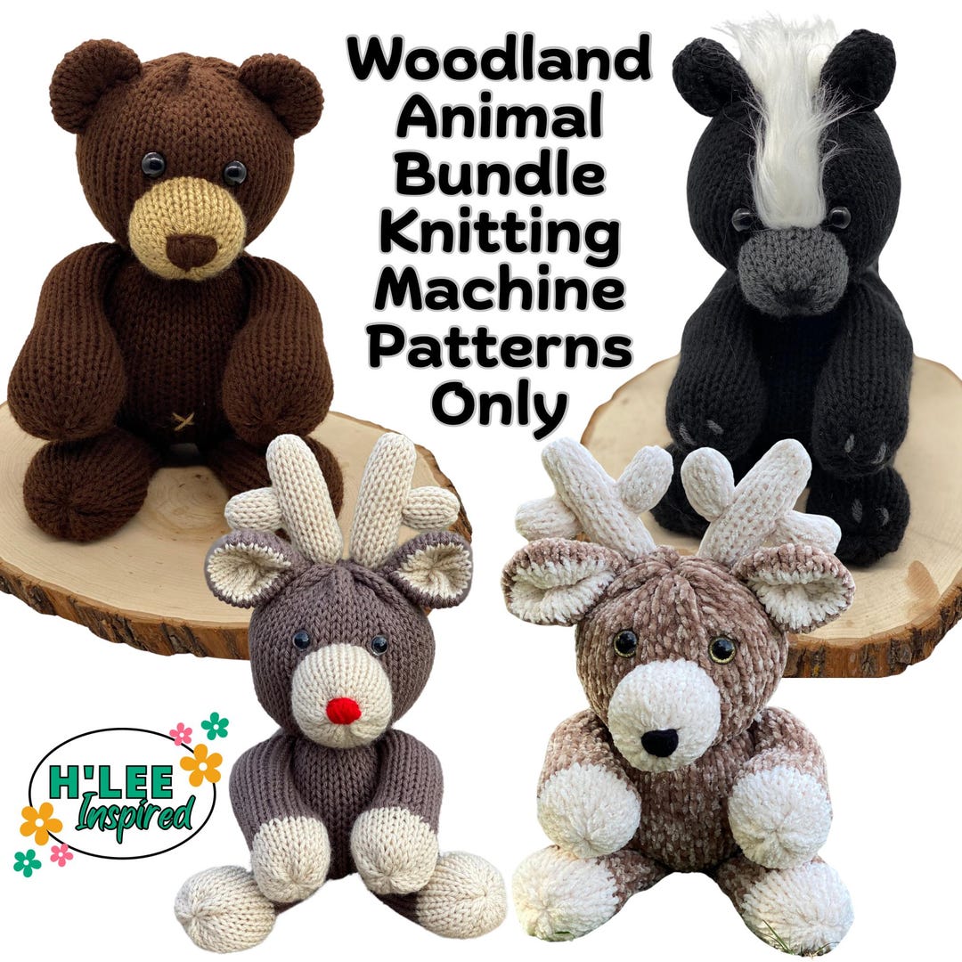 Woodland Animal Knitting Machine Pattern Bundle: Bear, Skunk, Deer (PDF ...
