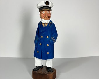 Vintage Hand Carved Wooden Sailor Statue / Seaman / Sea Captain Figure ...