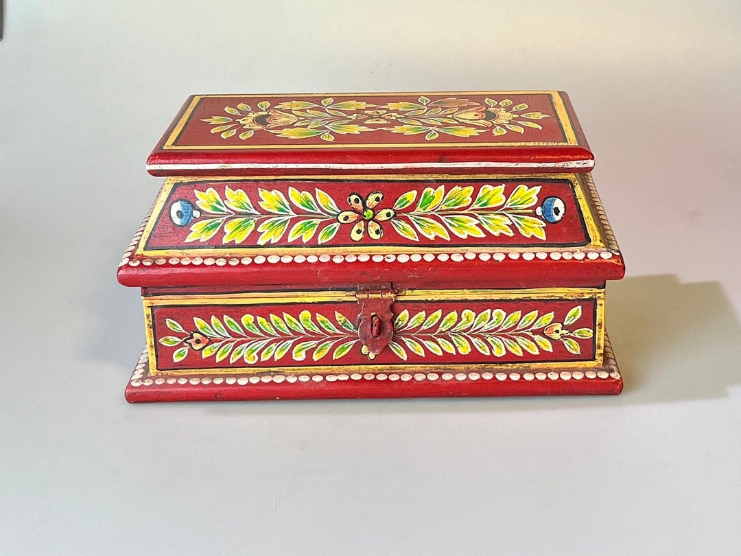 Vintage Hand Painted Colorful Indian Wooden Box With Lid - Etsy