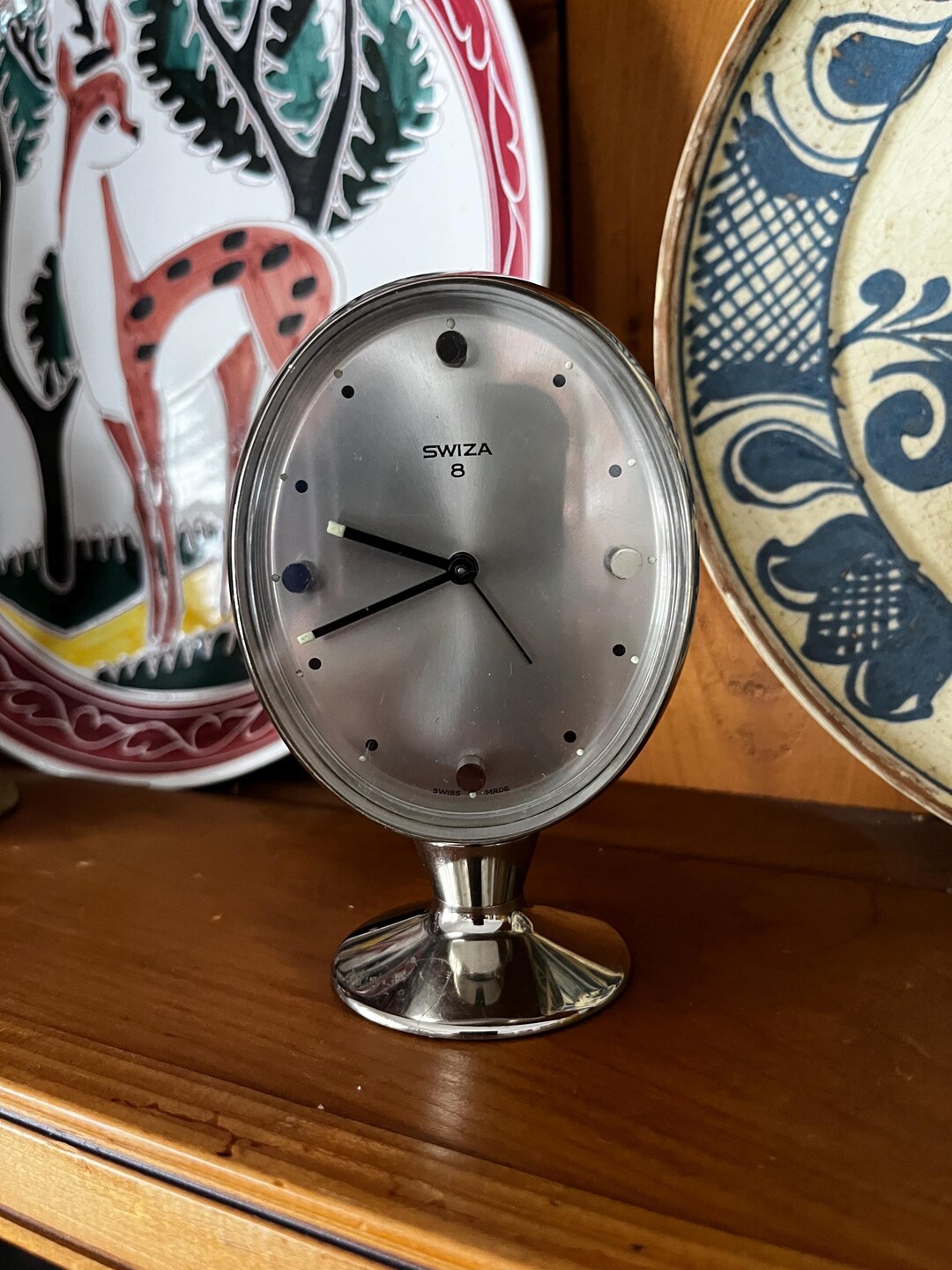 Swiza Table Clock Silver Oval on Base Midcentury Modern 1960s - Etsy