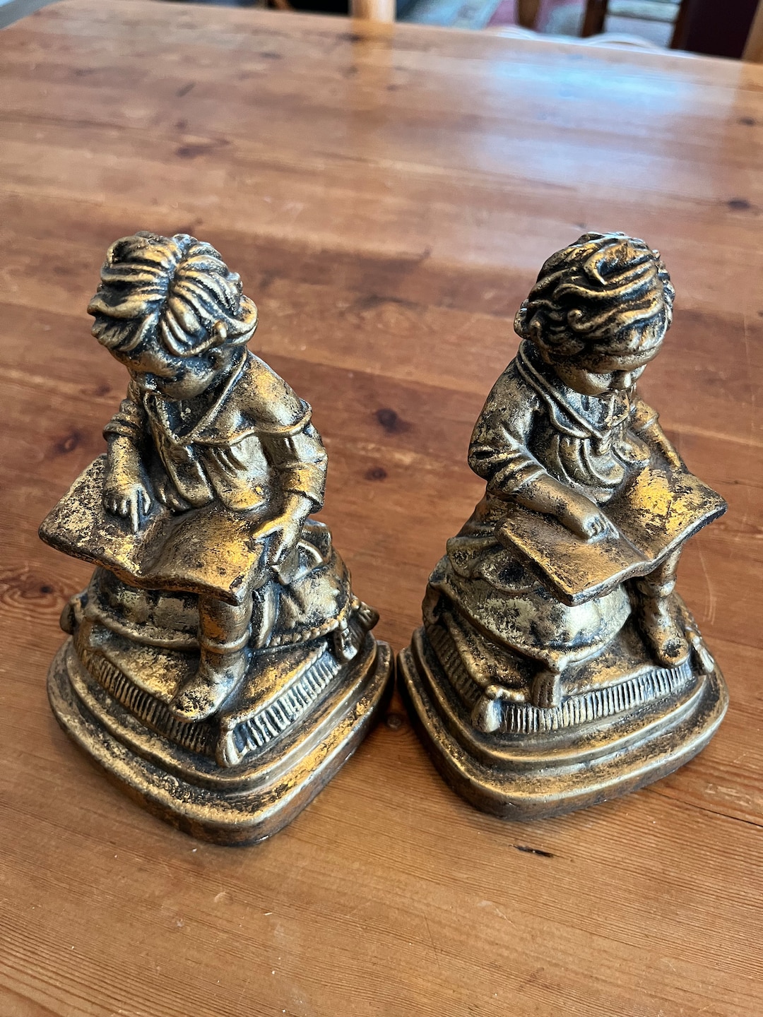 Gold Colored Bookends of Child Reading - Etsy
