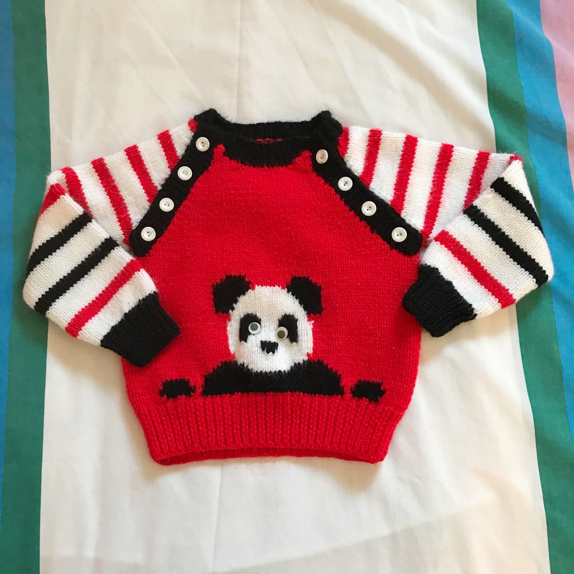 Vintage Knit Striped Button Panda Sweater - Etsy