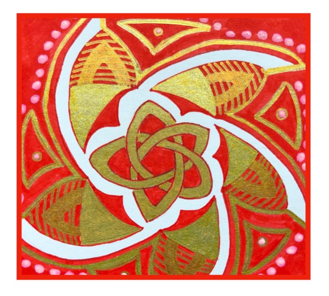 SWIRLING RED STAR: Note Card With Hand Drawn Image, Zentangle Inspired ...
