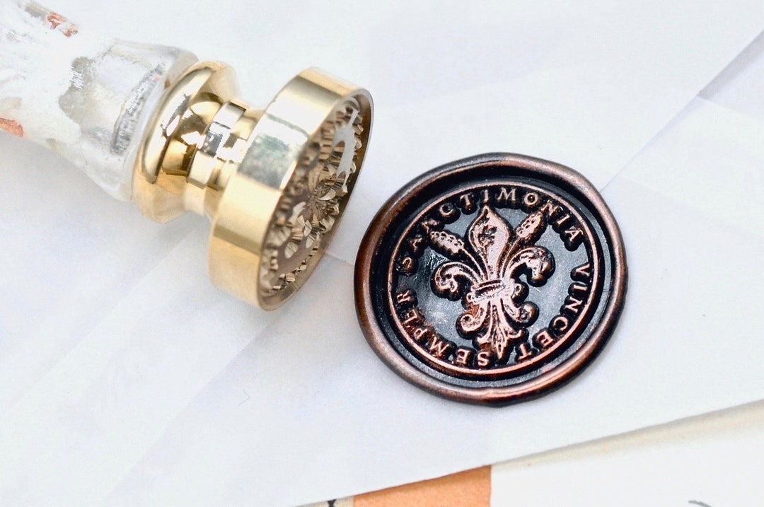 Fleur De Lis Latin Motto Message Courage Retro Antique Style Wax Seal ...