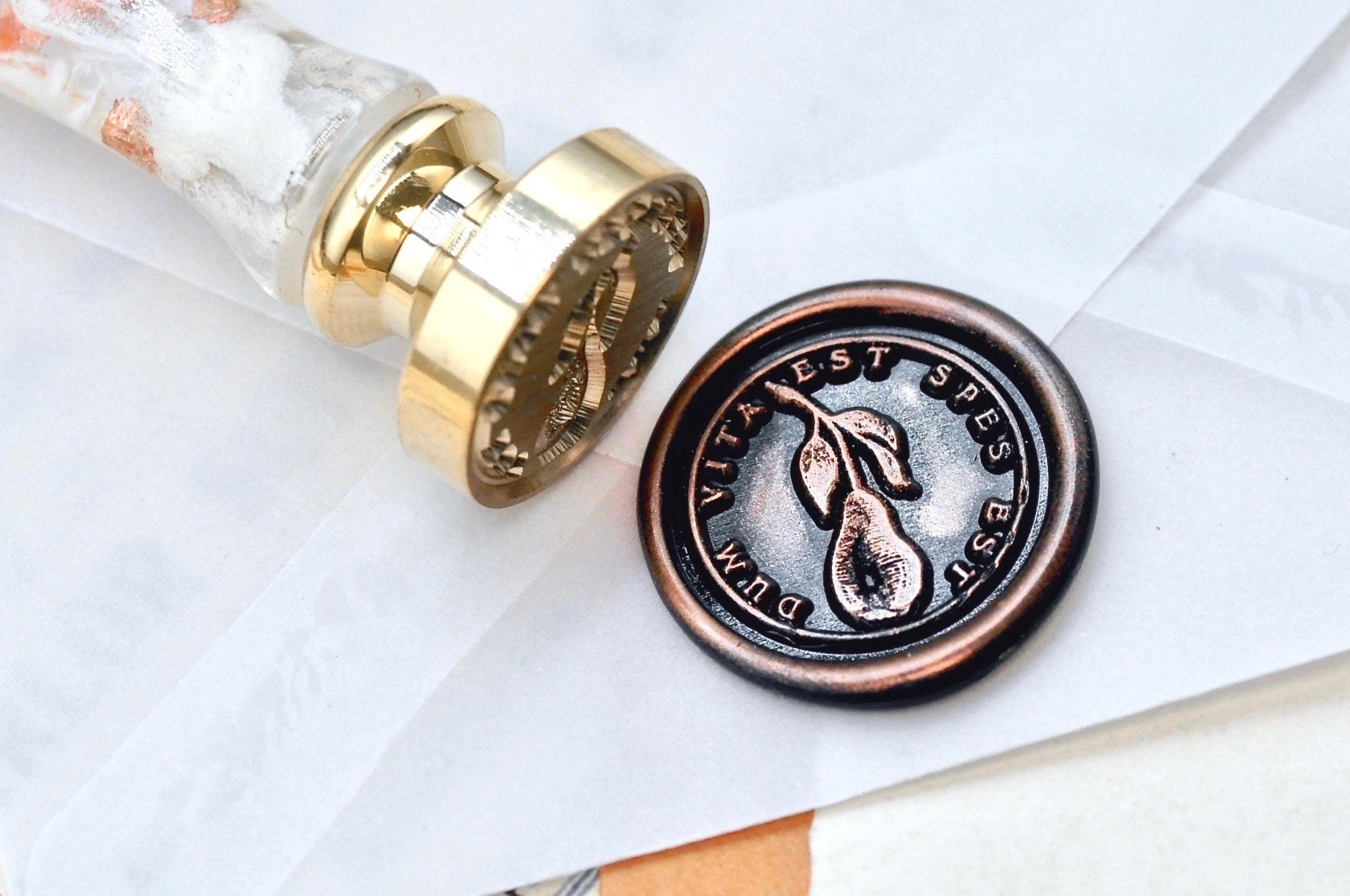 Pear Latin Motto Message Hope Retro Antique Inspired Wax Seal Stamp ...