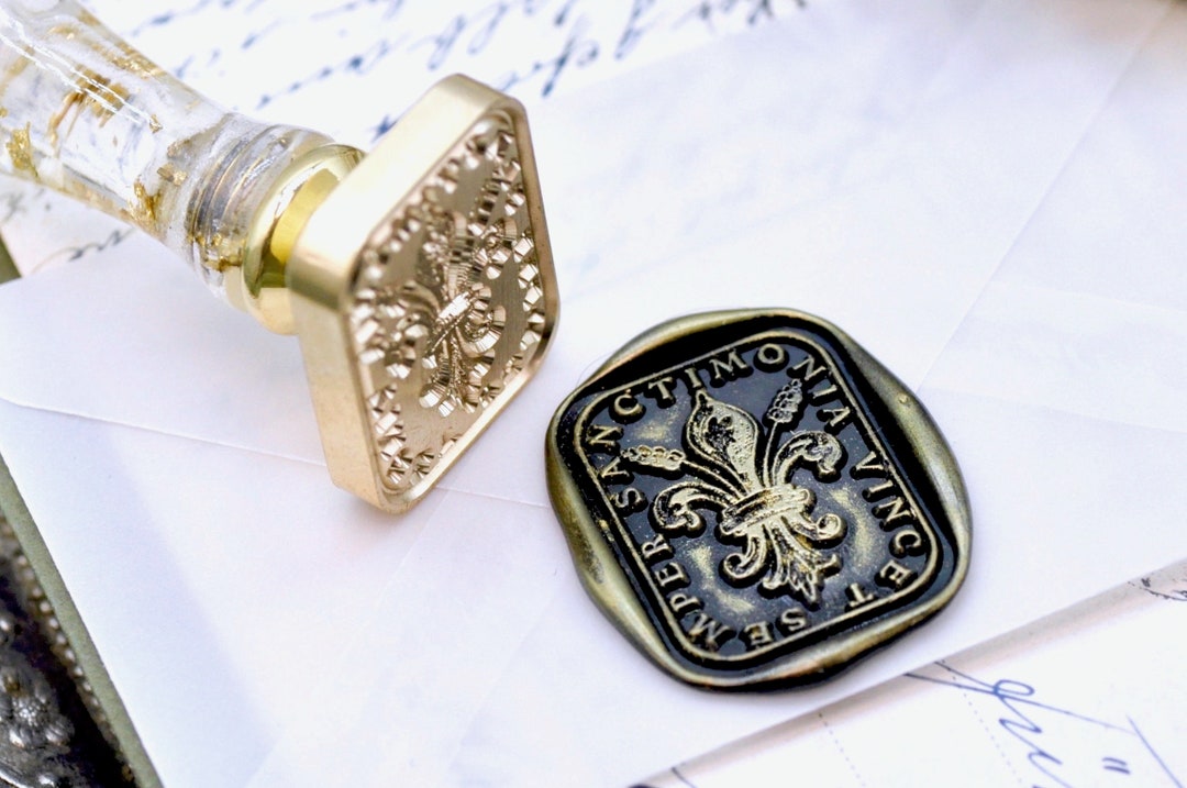 Fleur De Lis Latin Motto Message Courage Retro Antique Style Wax Seal ...