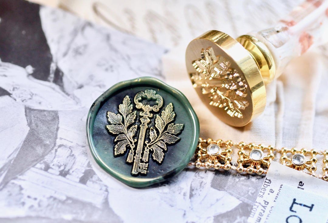 Skeleton Key With Olive Branches Tassel Wax Seal Stamp | Free Signature ...
