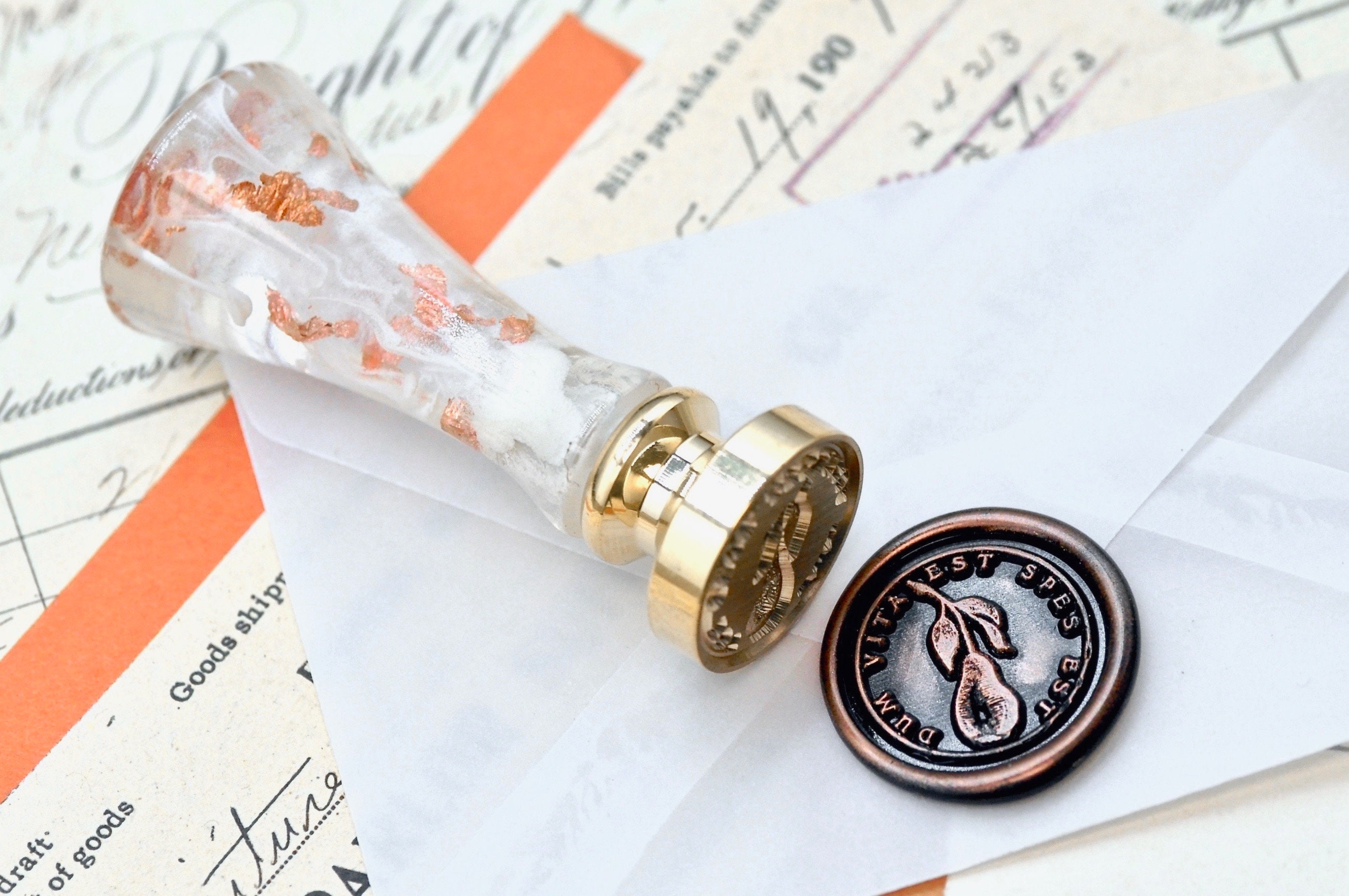Pear Latin Motto Message Hope Retro Antique Inspired Wax Seal Stamp ...