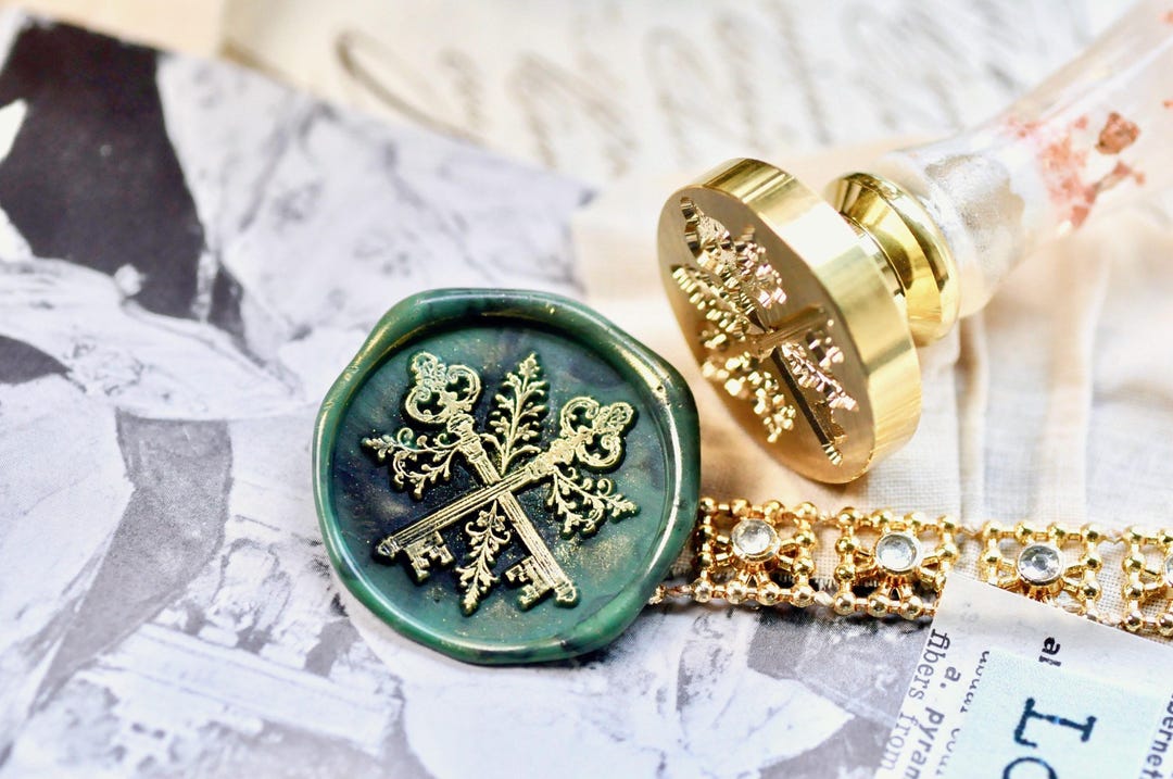 Crossed Keys With Olive Branches Wax Seal Stamp | Free Signature OOAK ...