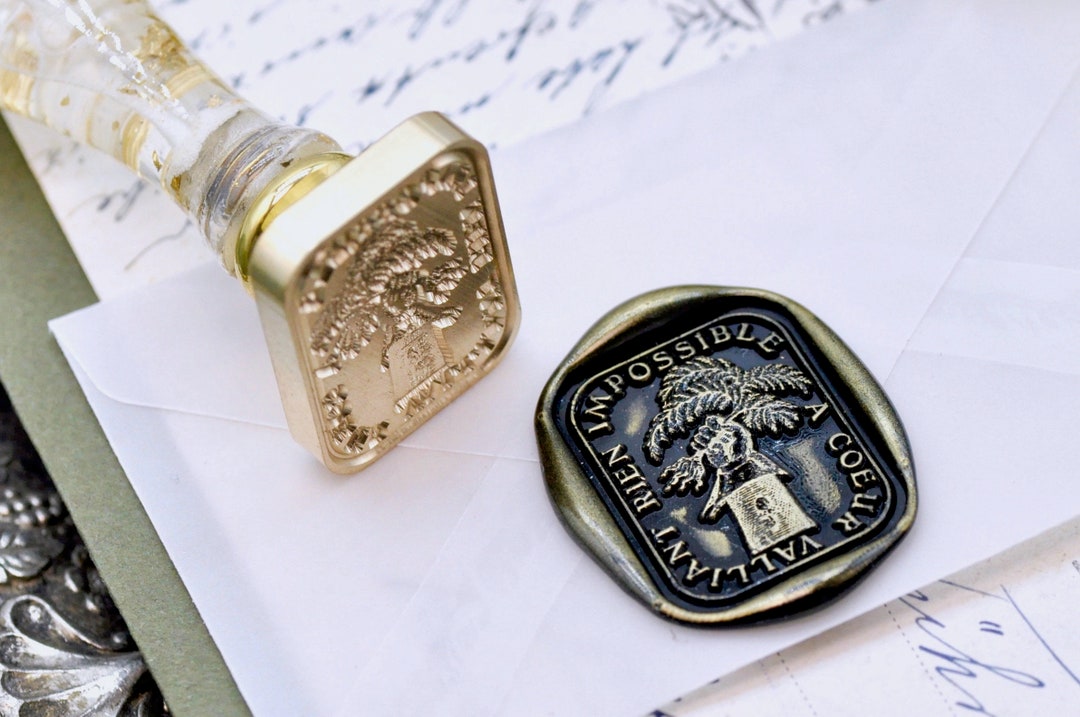 Hand Plant Latin Motto Message Courage Retro Antique Inspired Wax Seal ...