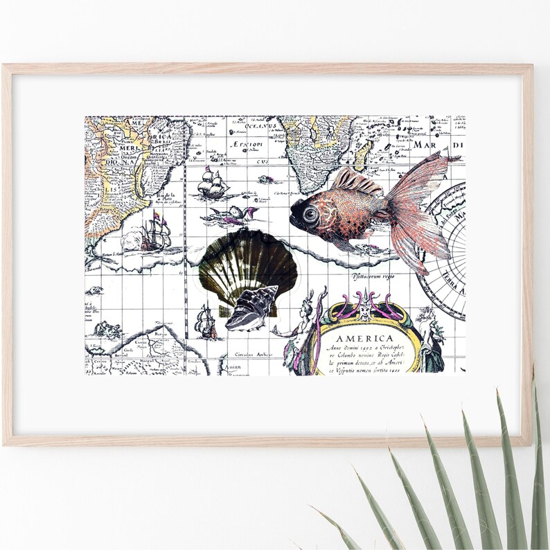 Altered Ancient Map - Fish - Etsy