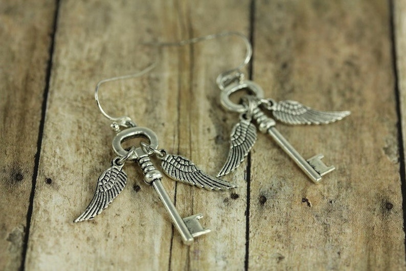 Flying Key Earrings Skeleton Key Jewelry Magic Winged Key - Etsy