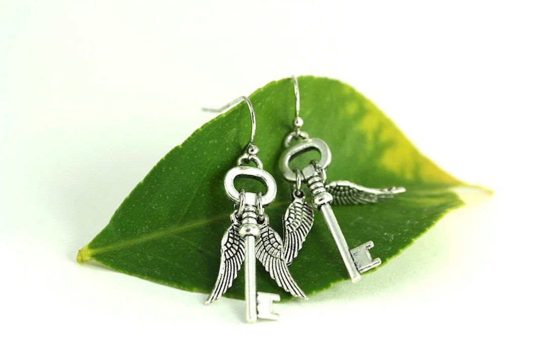 Flying Key Earrings, Skeleton Key Jewelry, Magic Winged Key Steampunk ...