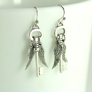 Flying Key Earrings, Skeleton Key Jewelry, Magic Winged Key Steampunk ...