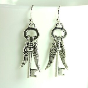 Flying Key Earrings, Skeleton Key Jewelry, Magic Winged Key Steampunk ...
