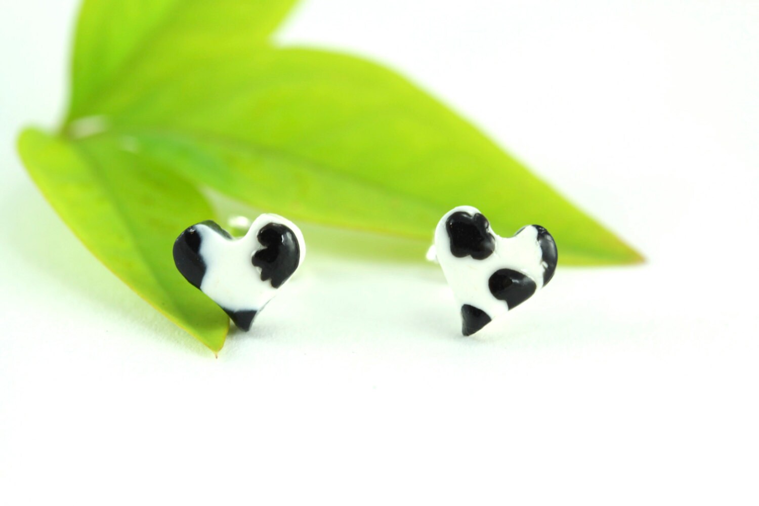 Tiny Cow Spots Heart Earrings, Stainless Steel Posts - Etsy