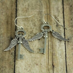 Flying Key Earrings, Skeleton Key Jewelry, Magic Winged Key Steampunk ...