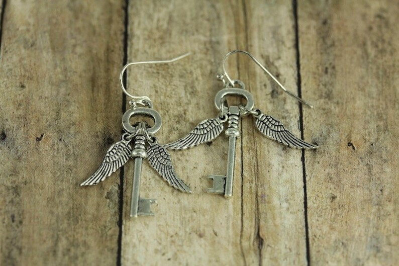 Flying Key Earrings Skeleton Key Jewelry Magic Winged Key - Etsy