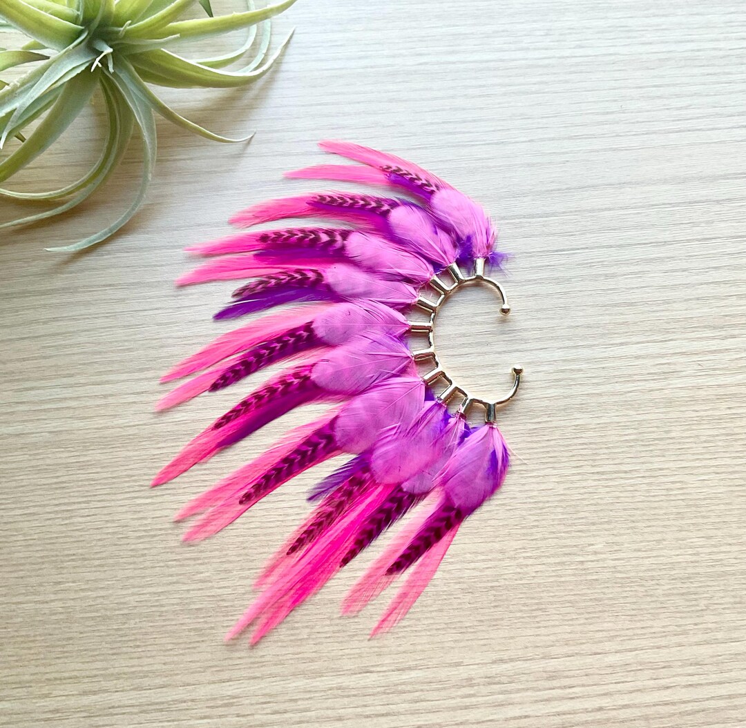 Feather Ear Wrap, Gold Tone, Ear Cuff With Feathers, Wedding Jewelry ...