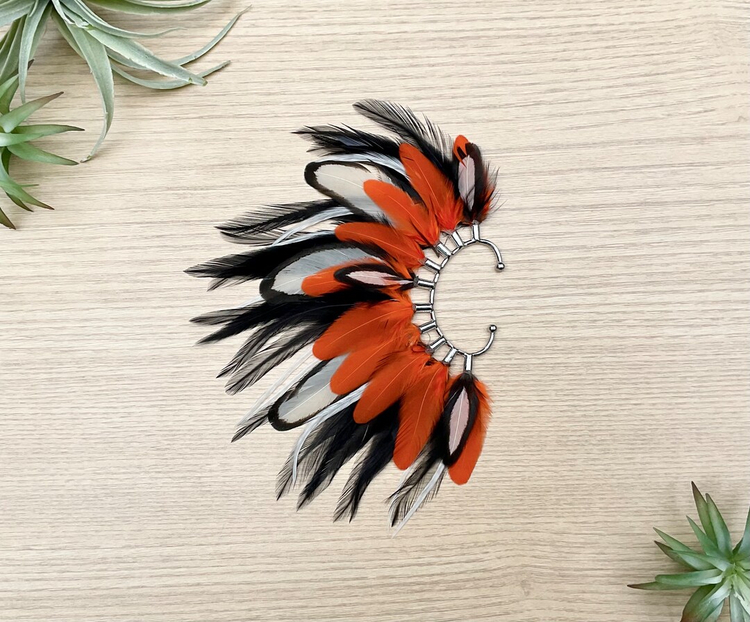 Feather Ear Wrap, Silver Tone, Ear Cuff With Feathers, Wedding Jewelry ...
