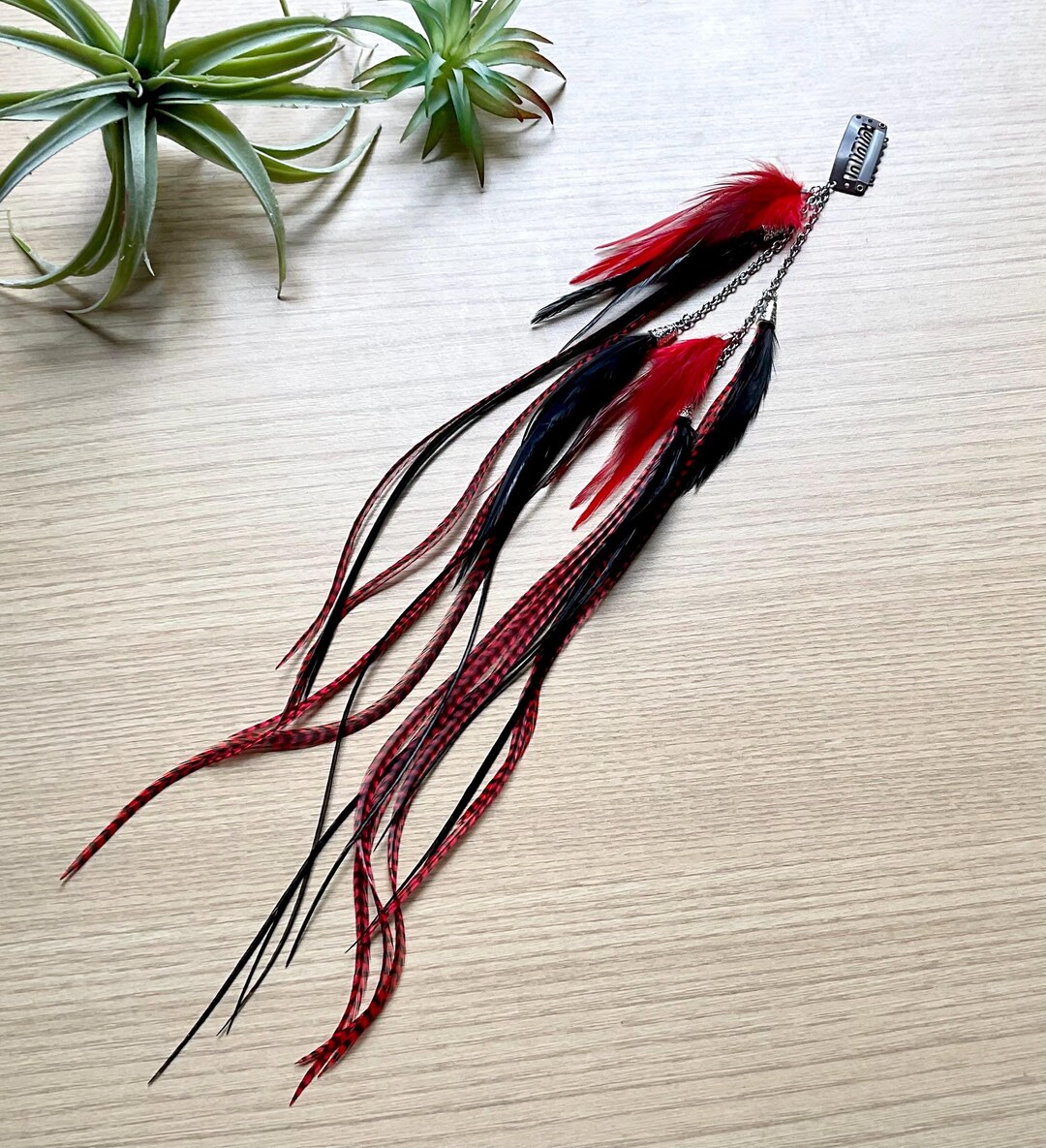 Red & Black Feather Hair Clip Extension, Finch Finery X Cara Maria - Etsy