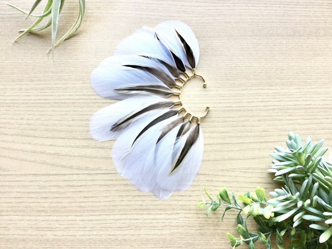 Feather Ear Wrap, Gold Tone, Ear Cuff With Feathers, Wedding Jewelry ...