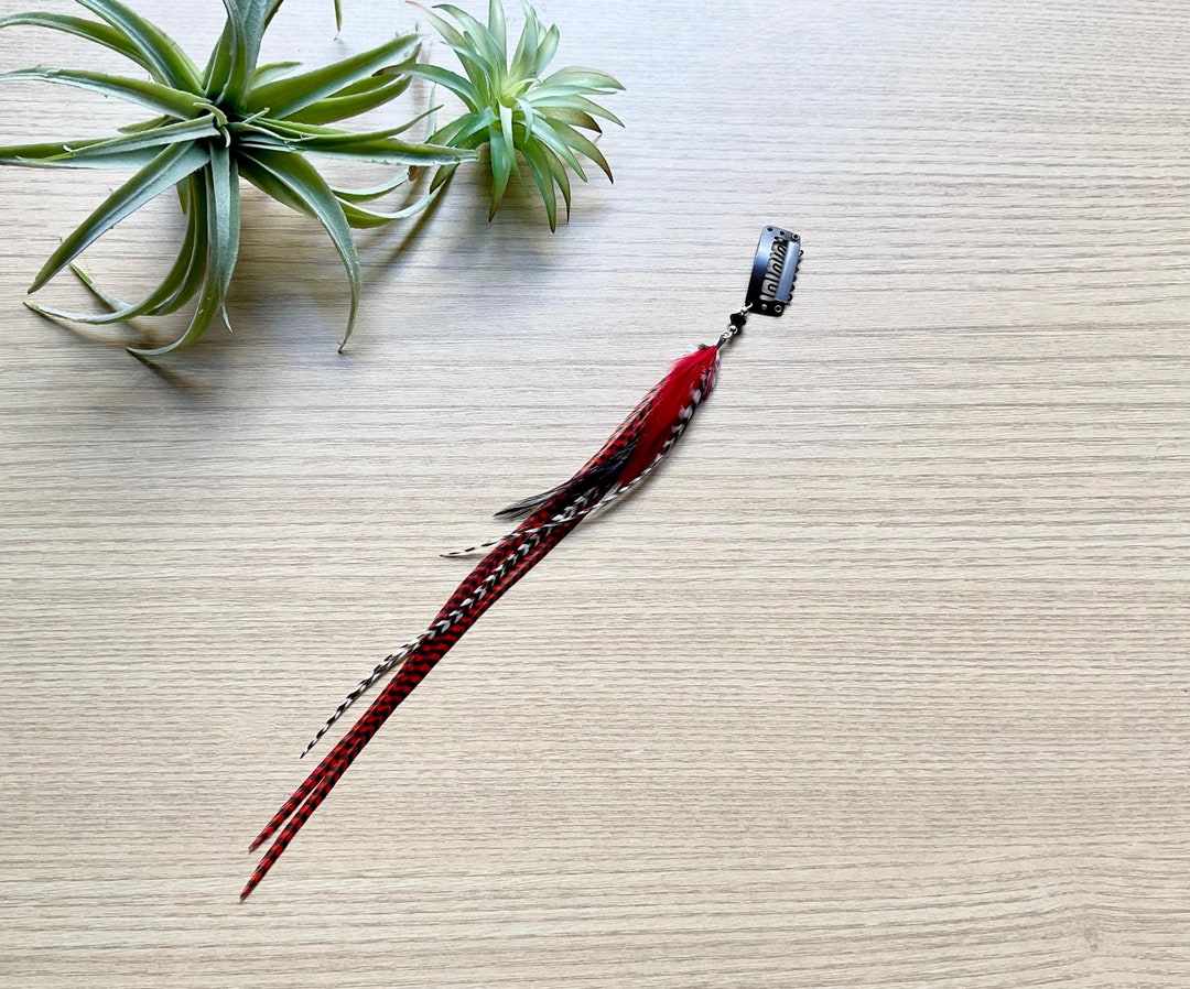 Red & Black Feather Hair Extension Clip-in: Hand-dyed, 10-12 Inch - Etsy