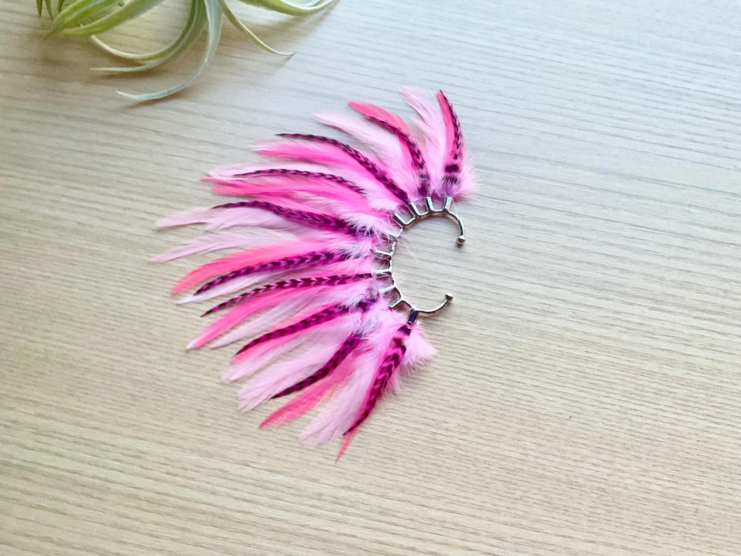 Pastel Pink Feather Ear Cuff: Silver Tone Festival Ear Wrap - Etsy